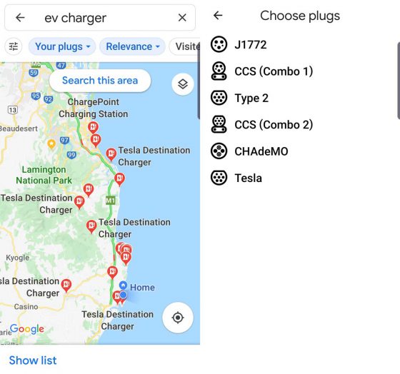 Google Maps adds plug type choice to electric car charger search