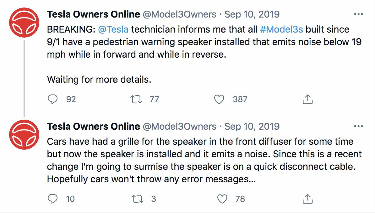 Tesla offers pedestrian warning system in select older models