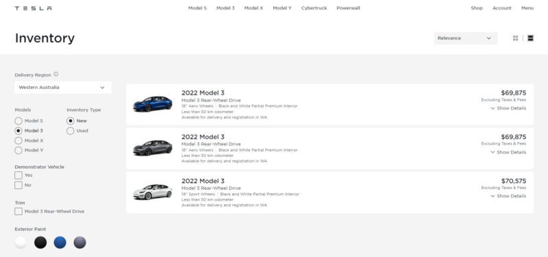 Tesla Model 3s back in Australian inventory